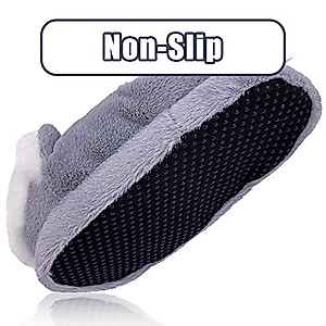 Dream Bridge Boys Girls Kids Plush Slippers Unicorn Dinosaur Puppy Shoes Unisex Fluffy Warm Plush Fleece Cute Slip on Daycare House Bedroom Non Slip Shoes Grey Owl 4.5-5 Big Kid