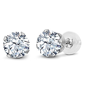 Gem Stone King 10K White Gold Gemstone Birthstone Stud Earrings | 6MM Round | White Gold Earrings For Women