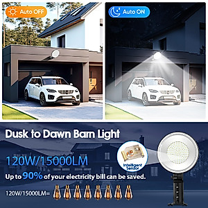 2 Pack 120W 15000LM Led Barn Light Outdoor, Dusk to Dawn LED Outdoor Light, Yard Light with Adjustable Angle, IP66 Waterproof Street Lights 6500K Area Lights for Paths, Security, Farmhouse, Garage