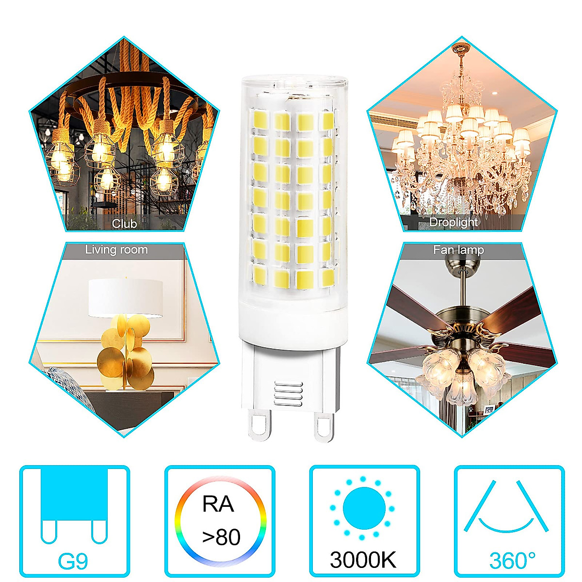 cartaoo G9 Led Bulbs, Dimmable Led Light Bulb(60W Halogen Equivalent),6000k Daylight White,120V No-Flicker Light, Chandelier Lighting Led Bulbs 700LM, pack of 2(daylight white)