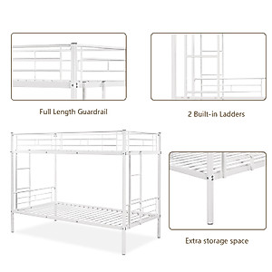 CALABASH Twin Bunk Bed,Metal Bunk Beds Twin Over Twin,Heavy Duty Twin Size Beds with 2 Ladder for Boys Girls Teen Adult Kids (White)