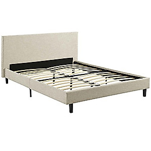 Modway Anya Upholstered Beige Platform Bed with Wood Slat Support in Queen