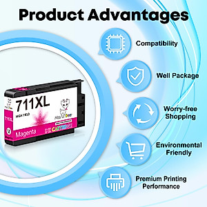 Miss Deer 711XL Ink Cartridges Replacement for 711 711XL,Work for Designjet T120 T520 24-in T520 36-in Printers(3 Black, 2 Cyan, 2 Magenta, 2 Yellow) 9 Pack