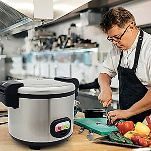 Commercial Stainless Steel Rice Cooker - Professional 60 Cup Cooked (30 Cup Uncooked) Rice Maker Cooker With Non Stick Pot & Hinged Lid - Includes a Rice Measuring Cup & Rice Scoop