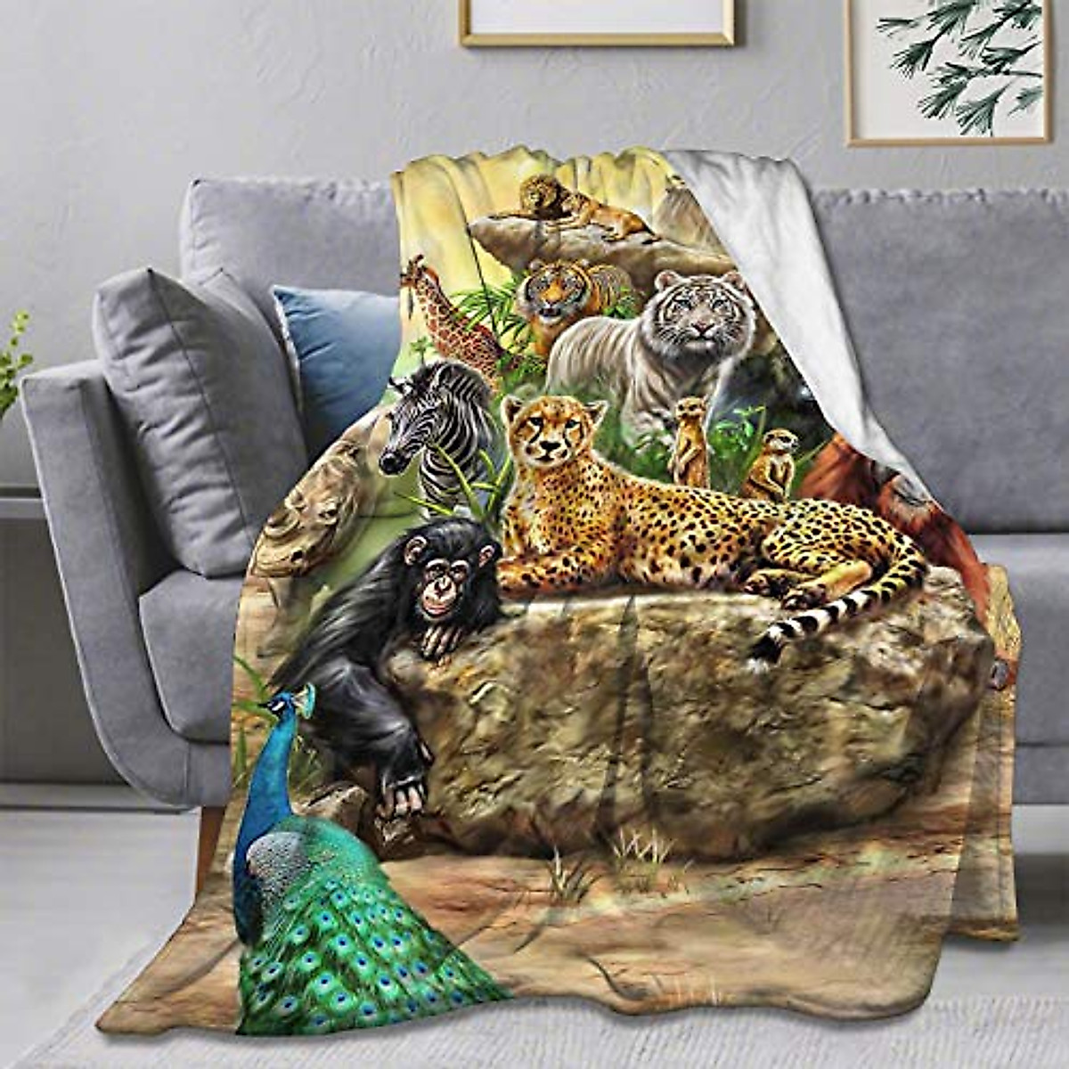 Ultra Soft Flannel Fleece Throw Blanket Modern Animals Safari Wild Cat Lion Africa All Season Warm and Cozy Quilt Blanket for Bed Sofa Couch 80"x60"for Adult