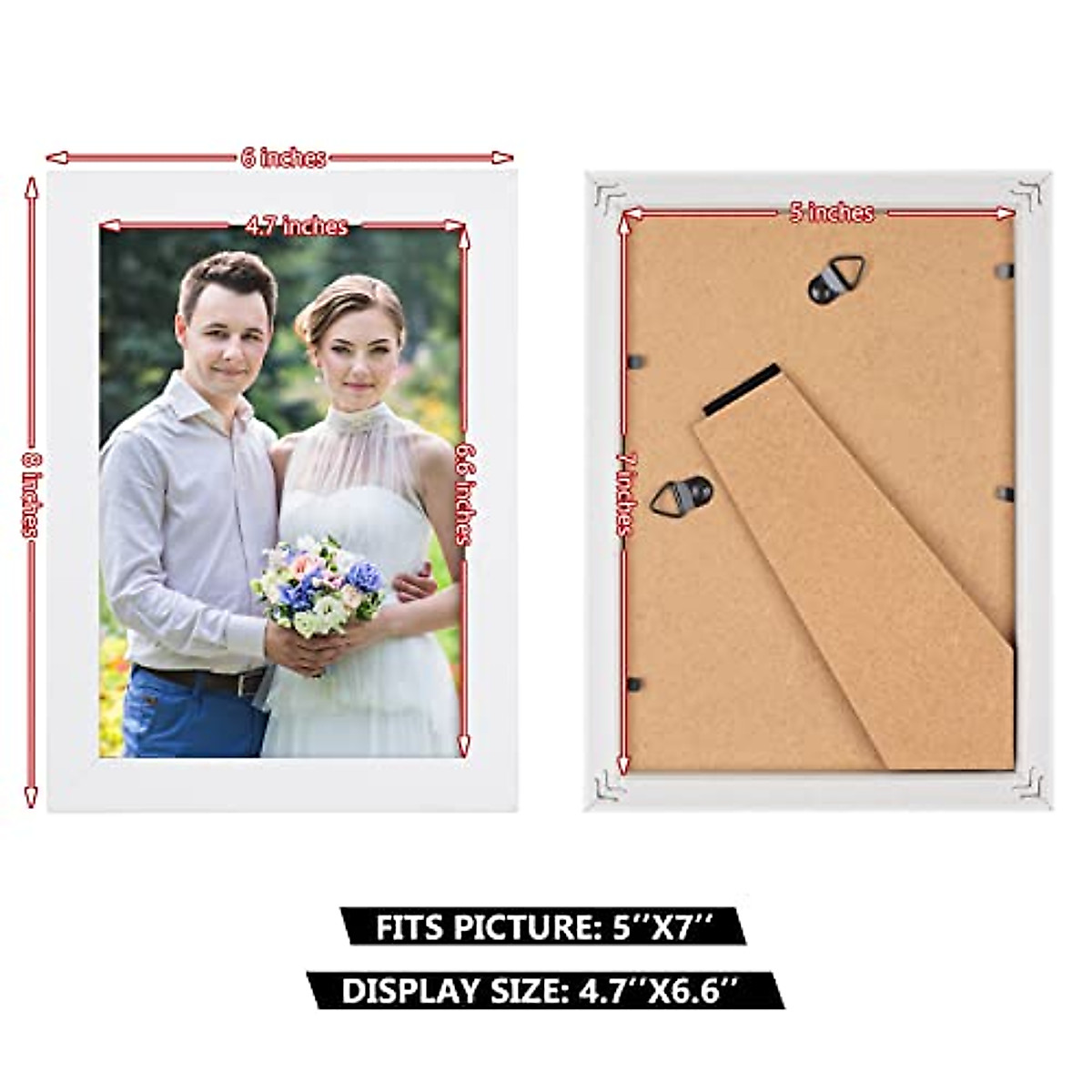 PECULA 2 Pack 5x7 Picture Frame, White Picture Frame for Wall and Tabletop Display, Resistant Plastic Photo Picture Frame with Clear Plexiglass for Vertical or Horizontal Display