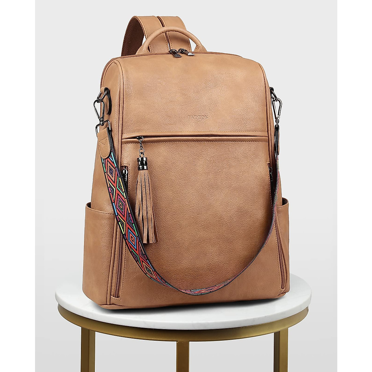 FADEON Laptop Backpack Purse for Women Large Designer PU Leather Laptop Bag, Ladies Computer Shoulder Bags