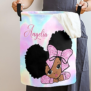 Generic Waterproof Laundry Hamper for Girls Kids Baby, Cute Pink Laundry Basket with Handle, Custom Nursery Hamper with Name