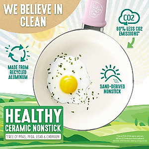 Nostalgia Retro Countertop Microwave Oven + GreenLife Soft Grip Healthy Ceramic Nonstick 16 Piece Kitchen Cookware Pots and Frying Sauce Saute Pans Set