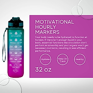 32 oz Water Bottle with Times to Drink and Straw. With Clearly Marked Times To Drink Throughout The Day And a Convenient Straw For Spill-Proof Sipping, Track Your Water Intake and Stay Hydrated.