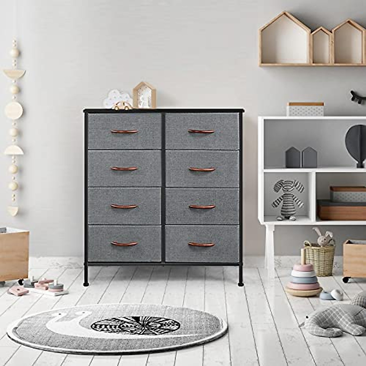 Topeakmart 8 Drawers Organizer - Furniture Tall Storage Tower Unit for Hallway, Living Room, Nursery - Sturdy Metal Frame, Easy Pull Handle Fabric Bins, Dark Gray