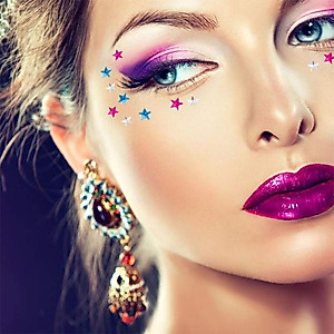 Eye Corners Face Jewels Blue Stars Bindi Rhinestone Festival Face Gems Tattoo Decorations Jewels Body Glitter Crystal Sticker Temporary Face Tattoo for Festival Rave Outfit, 2-Pack