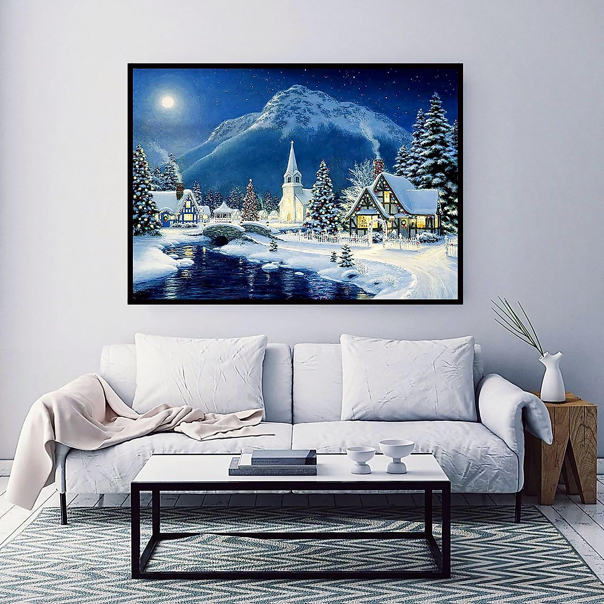 CHWGLFGG Christmas Diamond Painting Kits for Adults Beginners, Winter Church 5D Diamond Art Kits, DIY Full Round Drill Snow Scene Gem Art, Christmas Night Home Wall Decor 12 x 16 Inch