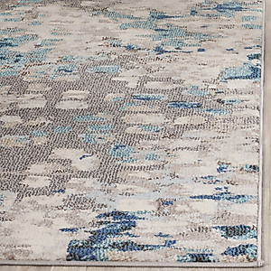 SAFAVIEH Monaco Collection Area Rug - 3' Square, Grey & Light Blue, Boho Chic Abstract Watercolor Design, Non-Shedding & Easy Care, Ideal for High Traffic Areas in Living Room, Bedroom (MNC225E)
