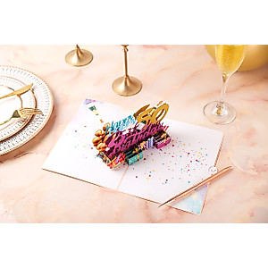 Liif 50th Birthday 3D Greeting Pop Up Card, Happy 50th Birthday Card For Women, Men, Husband - Balloon, Champagne, Funny, Fifty, Celebration| With Message Note & Envelop | Size 8" X 6"