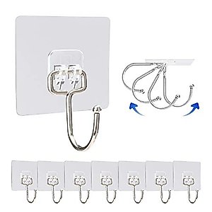Large Adhesive Wall Hooks 22dl(max) Heavy Duty Wall Hooks for Hanging ,Waterproof and Rustproof,Bathroom Kitchen Transparent Reusable Self Adhesive Hooks，8Pack