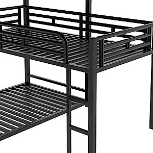 Triple Bunk Beds, L-Shaped Bunk Bed for 3 Kids Adults with 2 Built-in Ladders and Full-Length Guardrails, Space-Saving, Noise-Free Metal Triple Bunk Bed