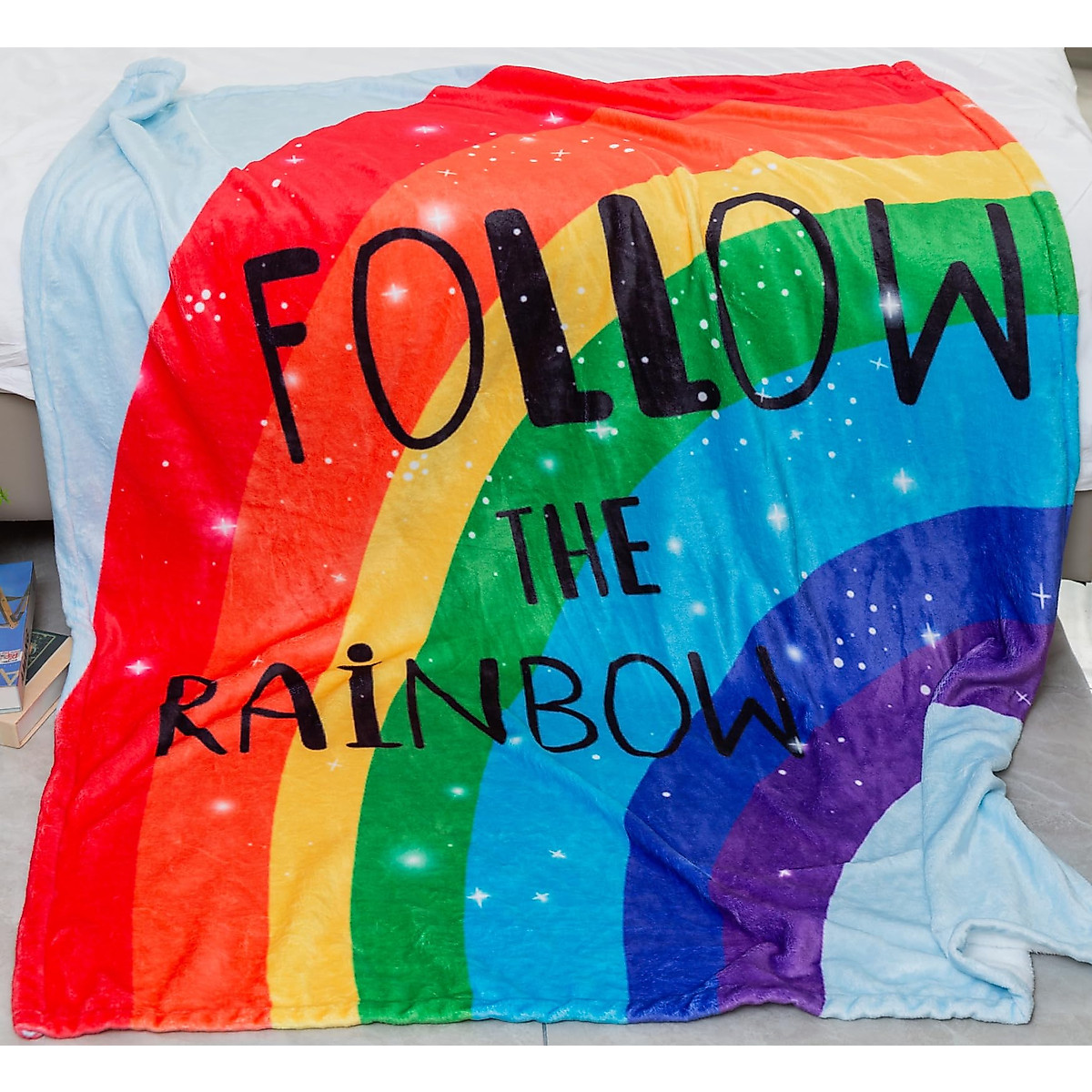 Zevrez Rainbow Blanket Super Soft Colorful Pride Throw Blanket for Girls Rainbows Gifts for Kids Rainbow Lovers Follow The Rainbow Flannel Fleece Girly Blanket (50"x60", 2)