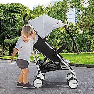 Umbrella Baby Stroller Lightweight Compact Stroller All Terrain Convenience Carriage Stroller Travel Tall Pram for Toddler Big Kids Single Stroller (Bright Grey)