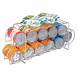 mDesign 2-Tier Metal Wire Standing Pop/Soda and Food Can Dispenser Storage Rack Organizer with Top Shelf for Kitchen Pantry, Countertop, Cabinet - Holds 12 Cans - 2 Pack - Chrome