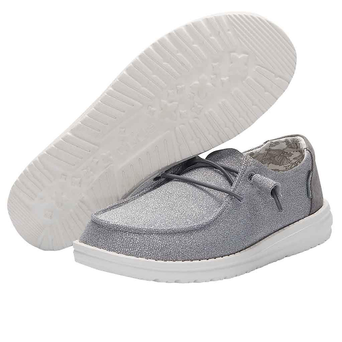 Hey Dude Women's Wendy Stretch Sparkling Grey Size 9 | Women’s Shoes | Women’s Lace Up Loafers | Comfortable & Light-Weight