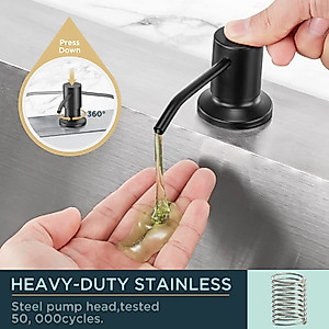 FORIOUS Black Soap Dispenser for Kitchen Sink, Built in Kitchen Sink Soap Dispenser, Kitchen Soap Dispenser Lotion Dispenser Pump Built in Refill from The Top with 500ML/18OZ Large Liquid Bottle