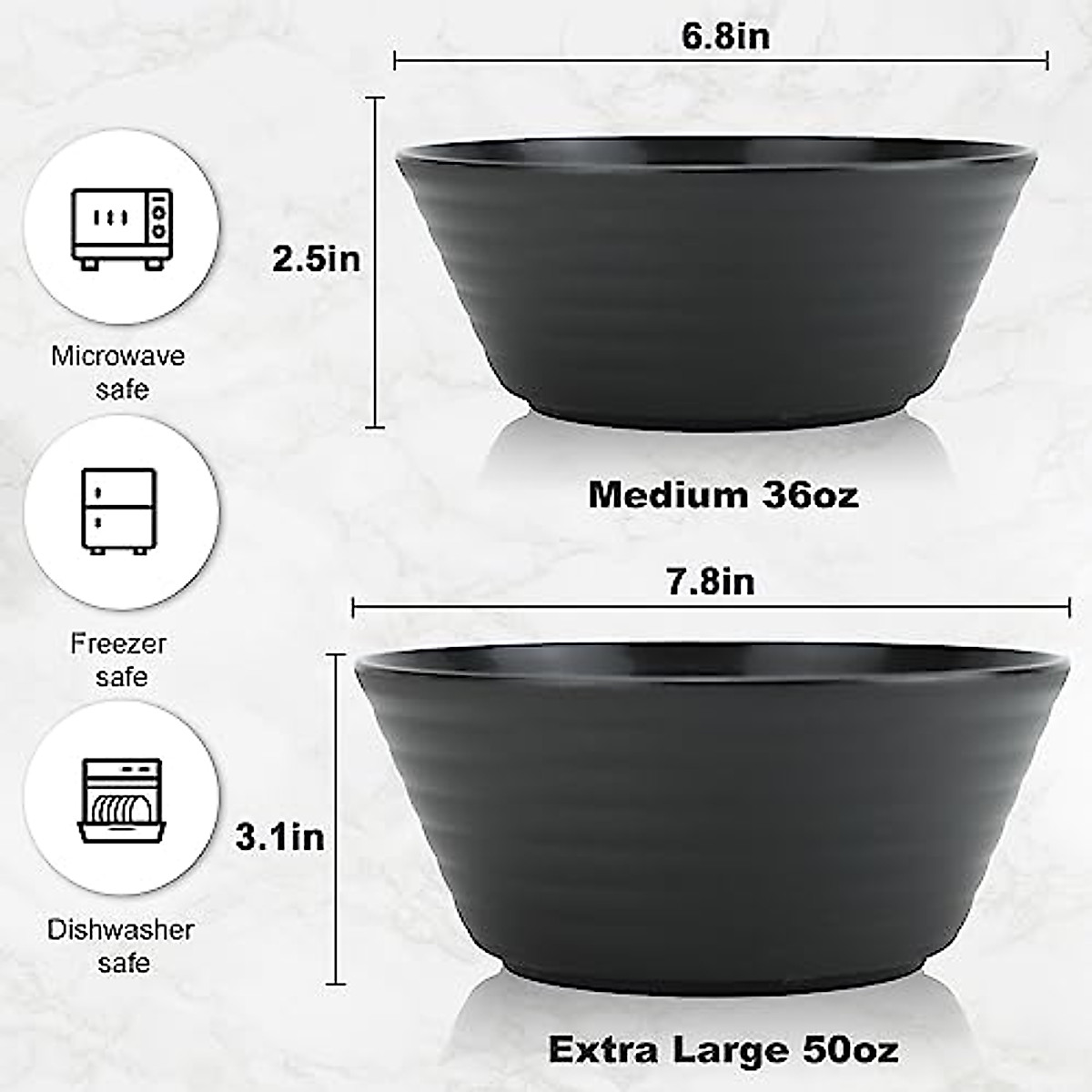 Wheat Straw Bowl Sets,6 PCS Unbreakable Cereal Bowl 36 OZ,Microwave and Dishwasher Safe Bowls,Soup Bowl Sets BPA Free Eco Friendly Bowl for Serving Soup,Oatmeal and Salad （Black Grey）