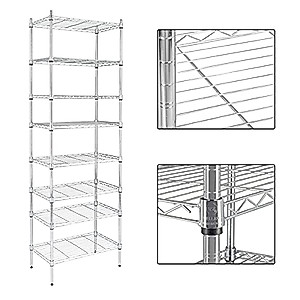 KOIECETA 8-Tier Wire Shelving Unit Adjustable Steel Wire Rack Chrome