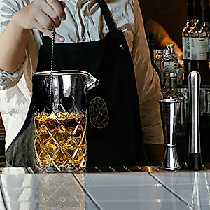 Lighten Life Cocktail Mixing Glass Set,Bar Mixing Set with 20oz Crystal Thick Bottom Glass,Spoon, Jigger,Strainer and Muddle,5 Pieces Cocktail Mixing Glass Kits Perfect for Amateurs and Bartenders