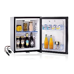 Techomey Compact Refrigerator 1.0 Cu.Ft, AC/DC Mini Fridge with Lock, Reversible Door, 12V Quiet Absorption Refrigerator for Semi Truck, RV, Camper, Caravan, Boat, Black