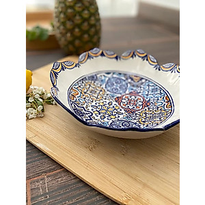 Alcoa Arte Portuguese Pottery Alcobaça Ceramic Decorative Salad Serving Bowl (Yellow), 8.5 in x 8.5 in x 3 in Inch (L x W x H), 175