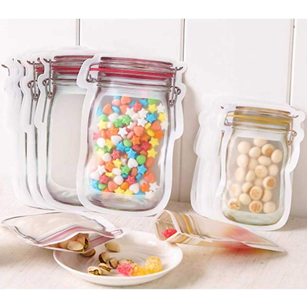 Mason Bag Jar Zipper Bags Food Storage Snack Sandwich Ziplock Bags Reusable Airtight Seal Food Storage Bags Leakproof Food Saver Bags (12 x Small)