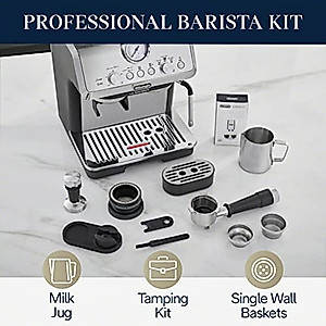 De’Longhi La Specialista Arte EC9155MB, Espresso Machine with Grinder, Bean to Cup Coffee & Cappuccino Maker with Professional Steamer, My Latte Art Milk Frother,Barista SS Kit Included, 1450W, Metal