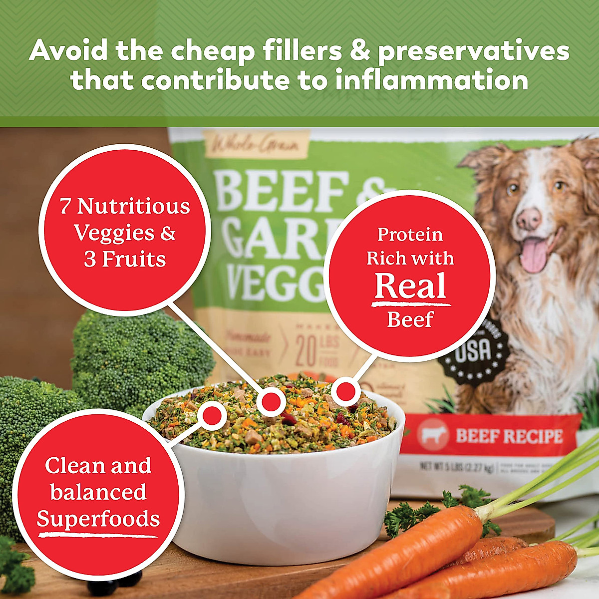 Dr. Harvey's Beef & Garden Veggies Dog Food, Human Grade Whole-Grain Dehydrated Dog Food with Freeze-Dried Beef (5.5 Ounces, Trial Size)