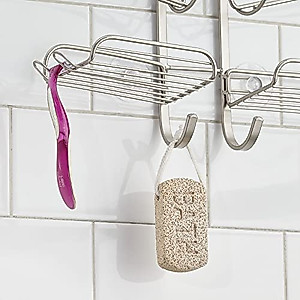 mDesign Hanging Metal Shower Caddy - Bottle Organizer Shelf with Hooks for Shower, Bath - Hanging Shower Caddy Rack for Shampoo, Conditioner - Shower Hanging Organizer - Concerto Collection - Satin