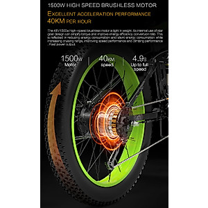 Fat Tire E Bike for Adults Big People 26" 48V 1500W 5 Speed Electric Motor 7 Speed Manual Gears LED Smart Meter Cruising Range 40-100Km Max Load 260KG Lithium Battery Electric Bicycles