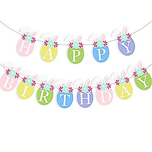 Easter Happy Birthday Banner Bunny Hoppy Colorful Flower Garland Kids Easter Party Decoration Photo Props
