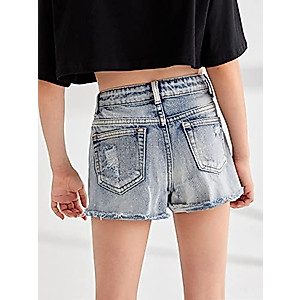 Floerns Girls Ripped Raw Hem Jeans High Waisted Wide Leg Denim Shorts Light Blue 8 Years