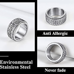 10mm Mens Mechanic Car Racer Tire Tread Band Ring for Men for Bikers Stainless Steel Fidget Spinner Rings