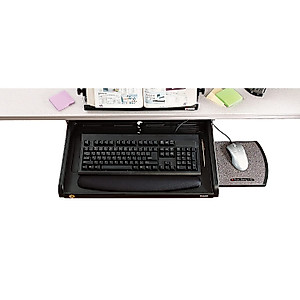 3M Adjustable Under-Desk Keyboard Drawer, Three Height Settings, Wide Tray with Gel Wrist Rest Accomodates Most Keyboards, Slide Out Mouse Platform with Precise Mouse Pad, Black (KD45)