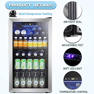 Antarctic Star Beverage Refrigerator Cooler -100 Can Mini Fridge Glass Door for Soda Beer or Wine Constant Glass Door Small Drink Dispenser Clear Front Door for Home, Bar 3.2cu.ft (Silver)