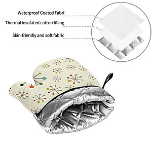 Retro Modern Oven Mitts and Pot Holders Sets, 4 Piece Set, Heat Resistant Polyester Gloves and Pads for Kitchen Cooking Baking Grilling BBQ