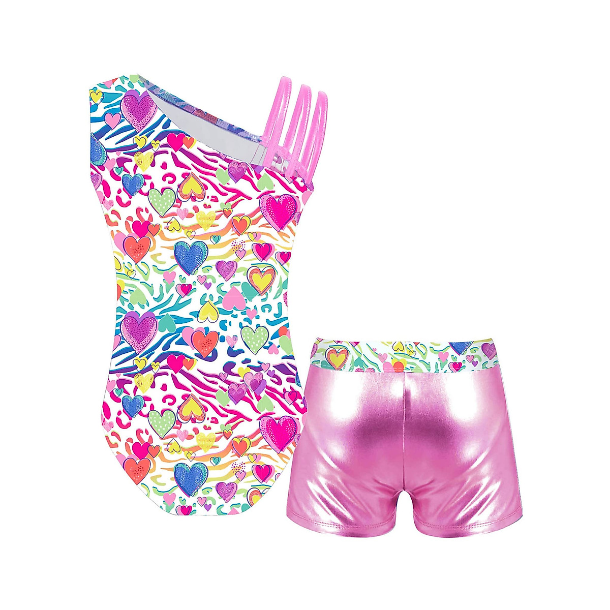 Hansber Kids Girls Sleeveless Leotard Gymnastics with Shorts Athletic Biketard Unitard 2 Piece Dance Outfits Pink 8