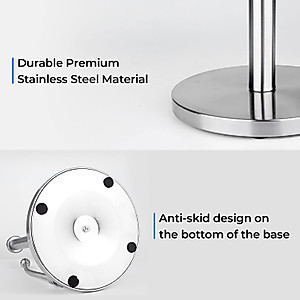 Paper Towel Holder Stand Stainless Steel Easy Tear Paper Towel Holder with Adjustable Spring Arm for Kitchen Bathroom