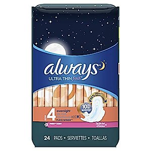 ALWAYS Ultra Thin Size 4 Overnight Pads With Wings Scented, 24 Count
