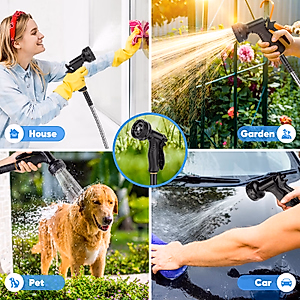 Garden Hose 50 FT, Metal Stainless Steel Water Hose with 10 Function Nozzles, No Kinks, Flexible Hose, Lightweight, Puncture Proof, Heavy Duty Hose for Yard and Outdoor