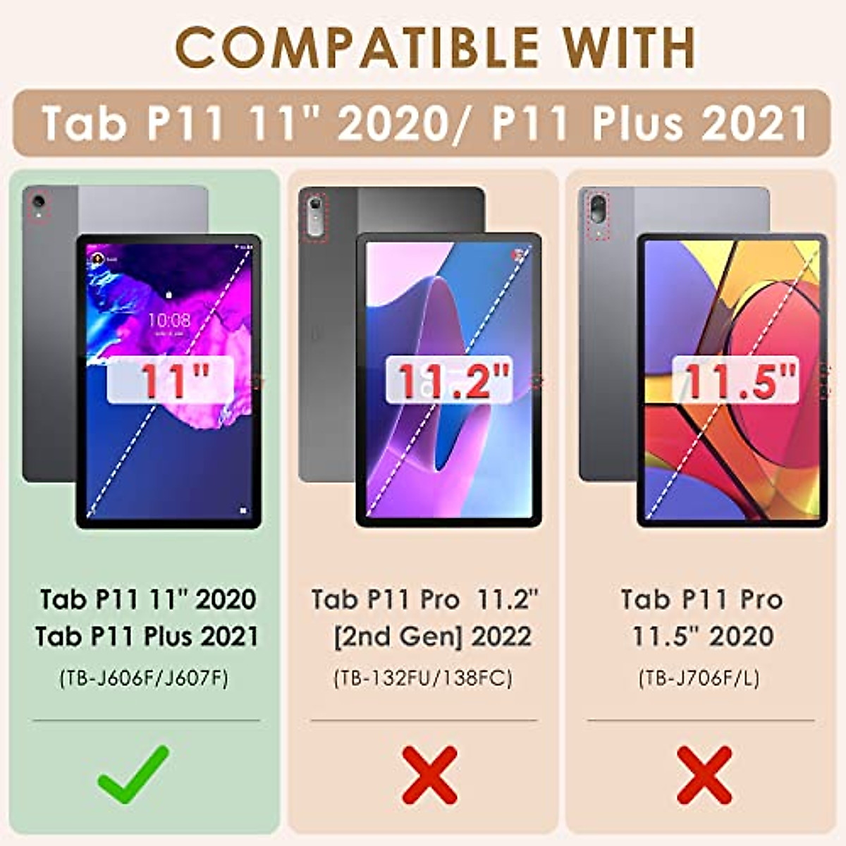 Smart Slim Case for Lenovo Tab P11 2020 (TB-J606F) & Tab P11 Plus 2021 (TB-J616F/J607F) ,【Auto Sleep/Wake】Ultra Thin Folio Leather Protective Book Cover Hard Back Shell+Tri-fold Magnetic Stand/Closure