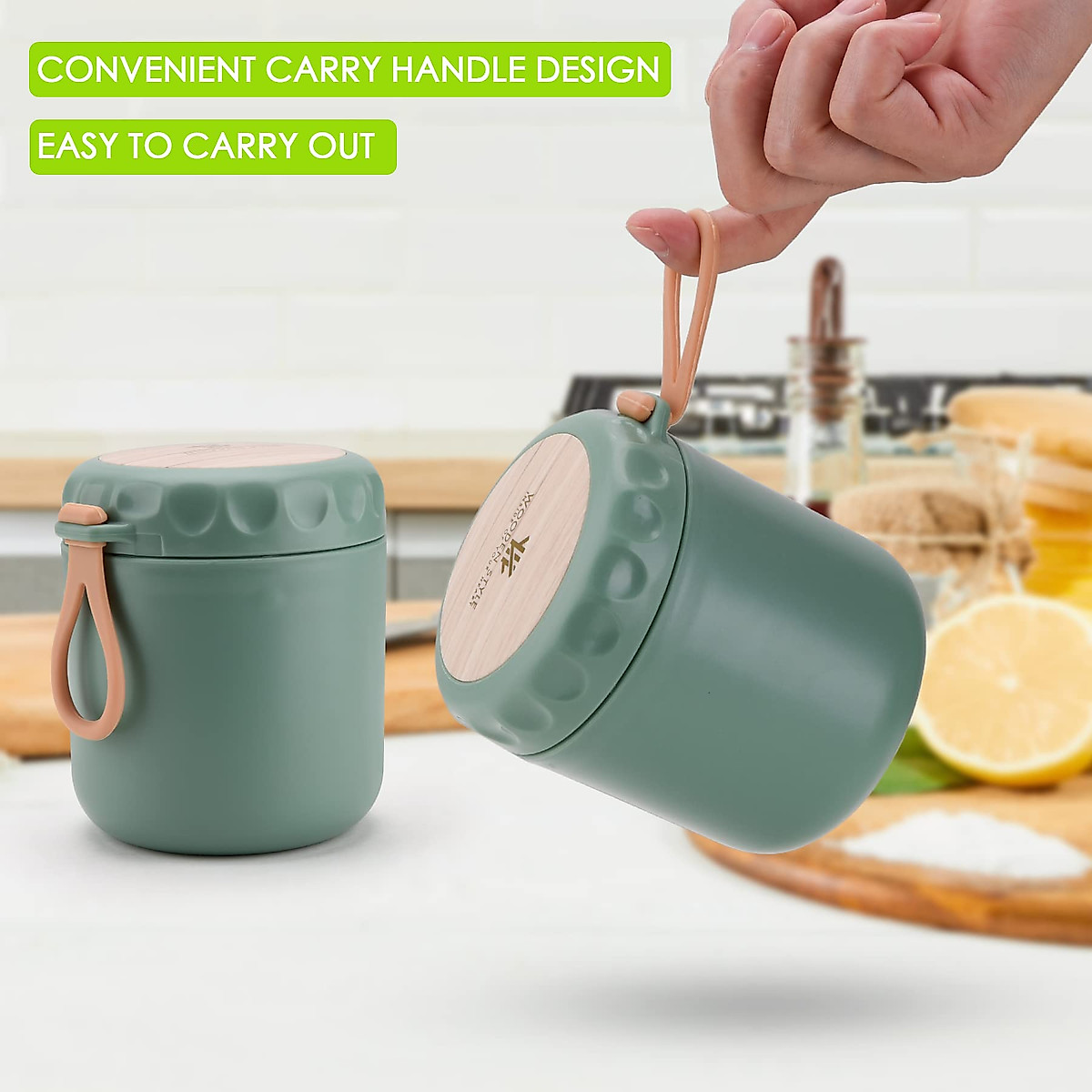 YIUNEPA Insulated Food Container for Kids Adult 13.52 oz Set Soup Insulated Hot Food Containers for Lunch For School Office Picnic Travel (Green)