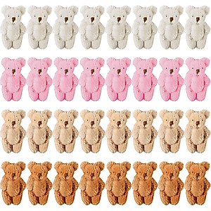 32 Pieces Mini Bear Plush Toy Tiny Bear Mini Joint Bear Tiny Soft Bear Doll Stuffed Animal Toys for Birthday Cake Wedding Decoration Party Favor, 4 Colors