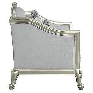 Acme Qunsia Sofa with 5 Pillows in Light Gray Fabric and Champagne